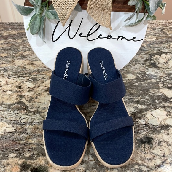 Chadwicks | Shoes | Nwt Chadwicks Navy Canvas Wedge Sandals | Poshmark